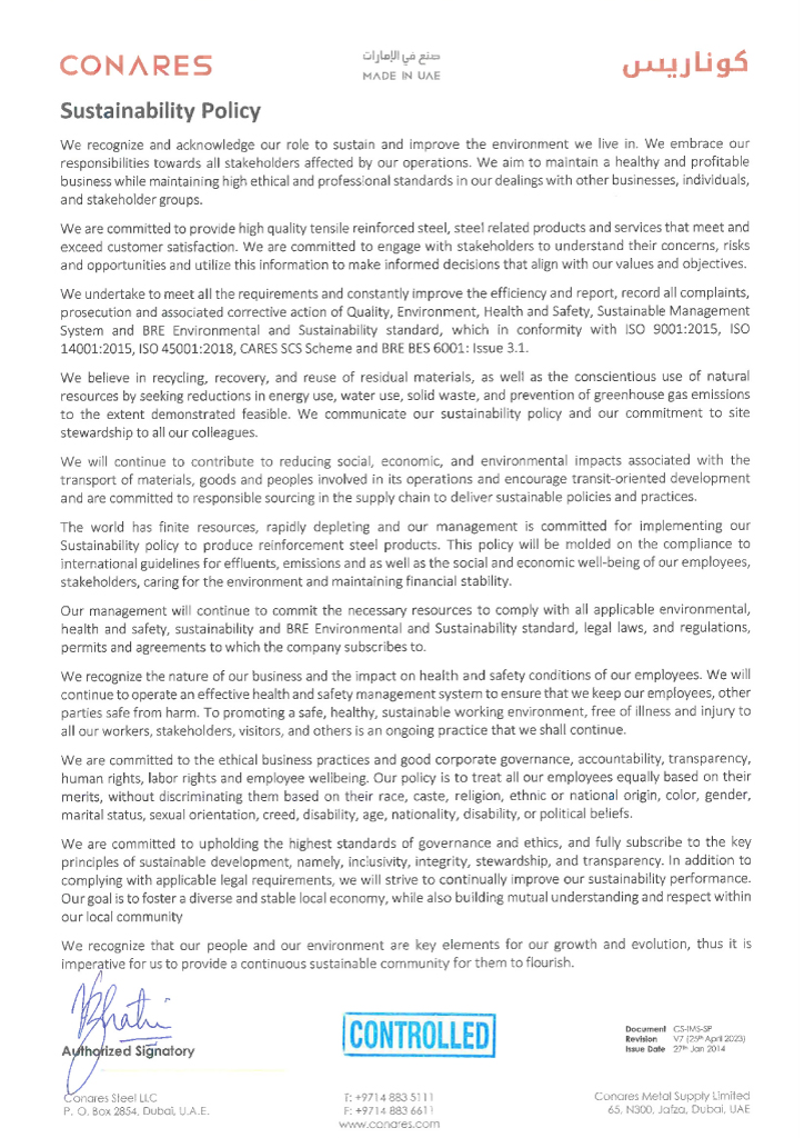 Sustainability Policy - Conares